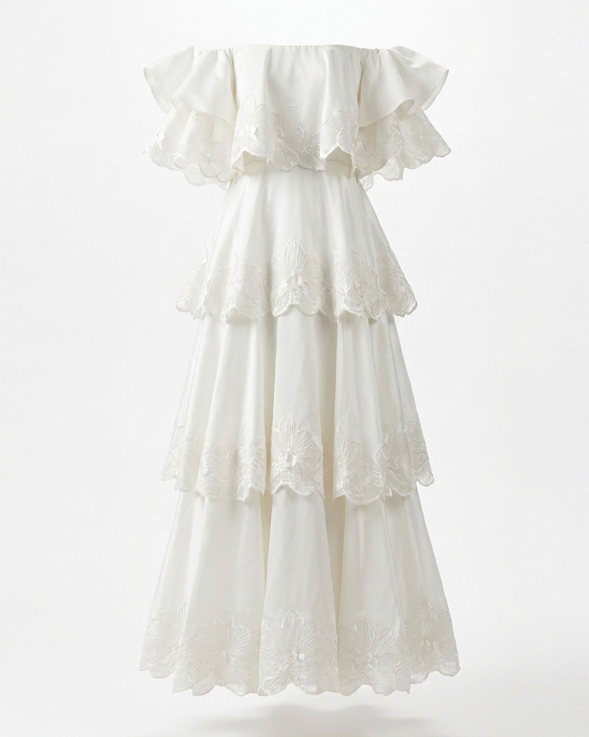 Orchid Embroidered Tiered Off-Shoulder Maxi Dress - White – JW PEI UK