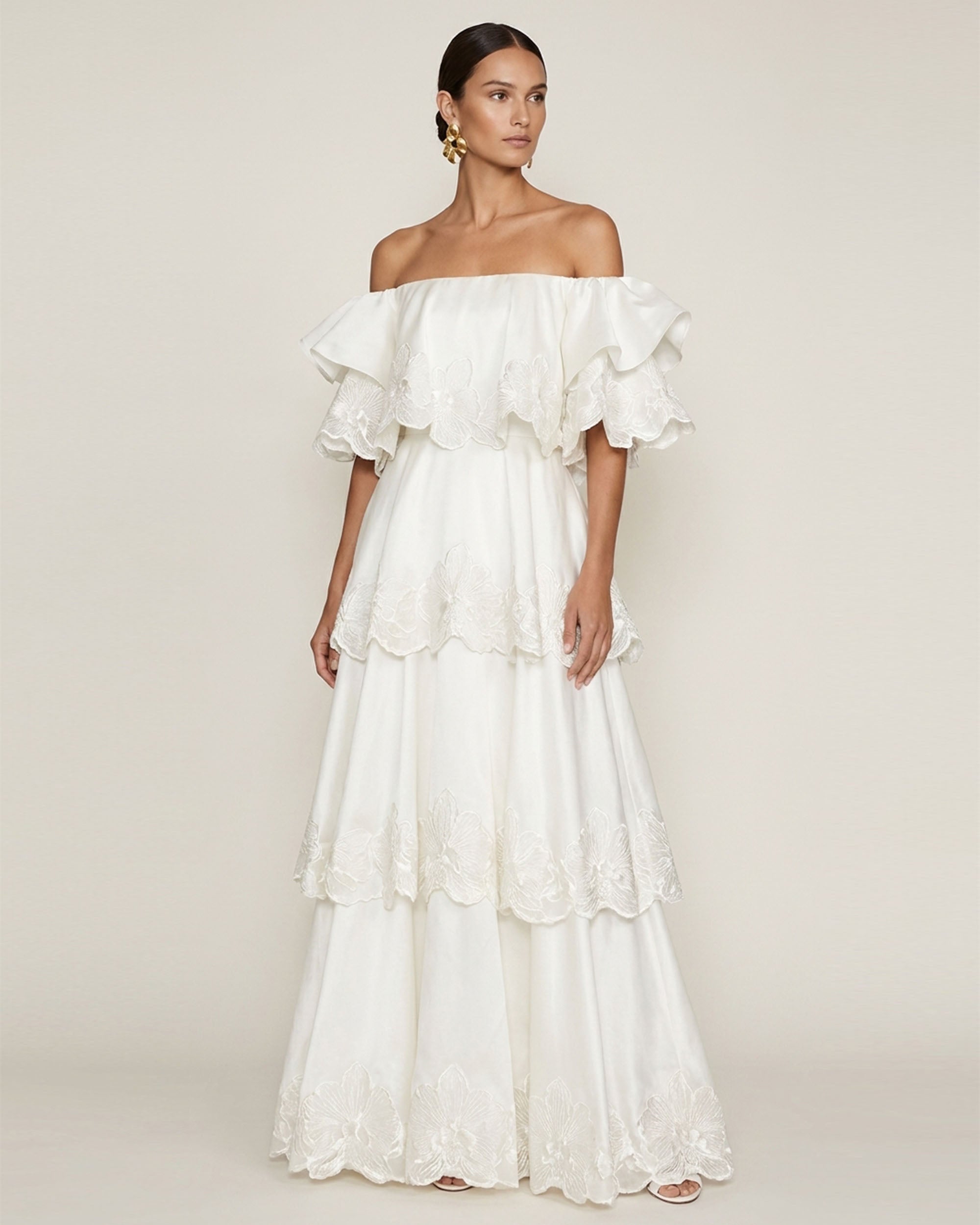Orchid Embroidered Tiered Off-Shoulder Maxi Dress - White – JW PEI UK