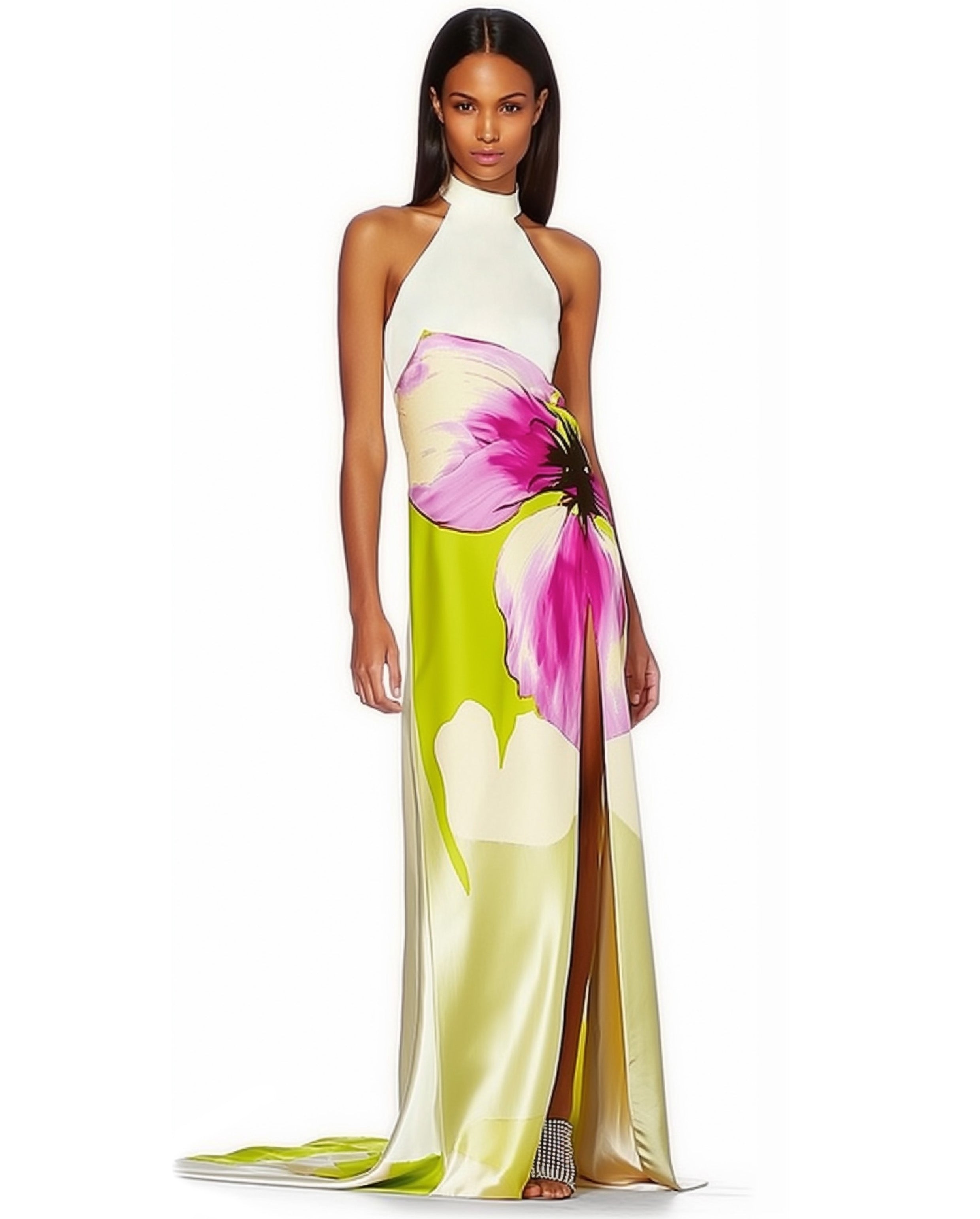 Olivia Floral Halter Gown Multicolor