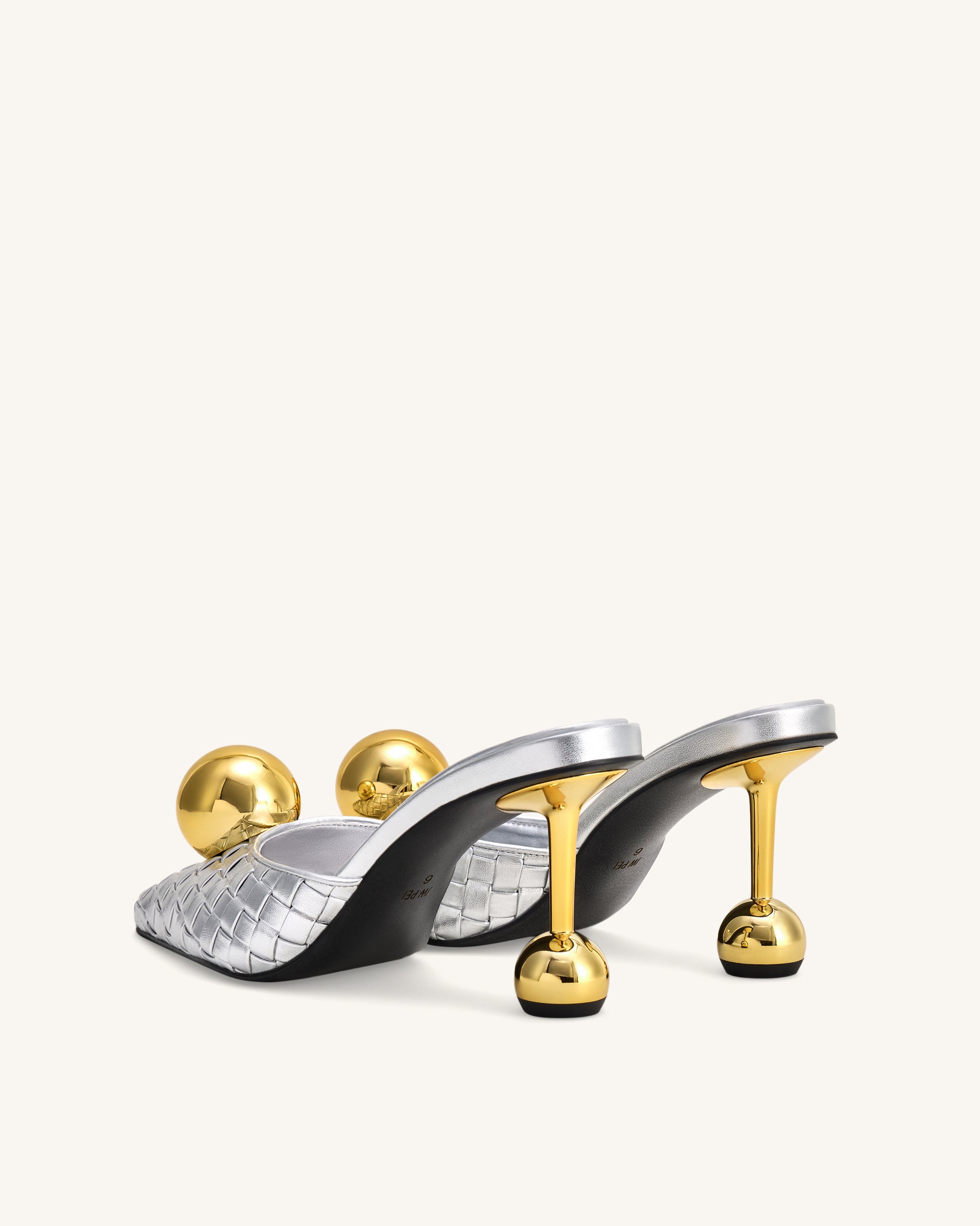 Sofia Woven Sphere Heel Mules - Silver & Gold - JW PEI UK