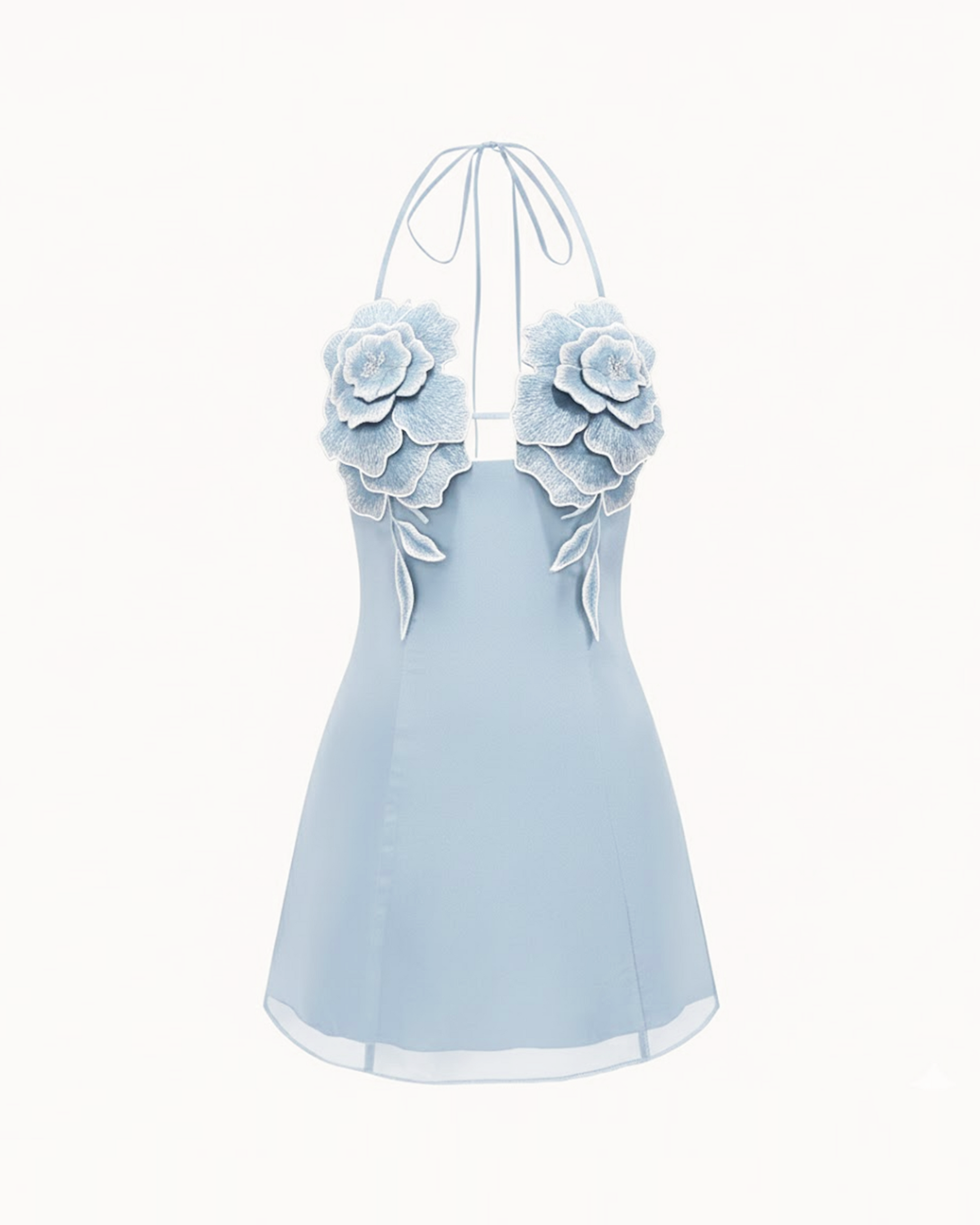 Flower Embroidered Mini Dress - Blue - JW PEI UK