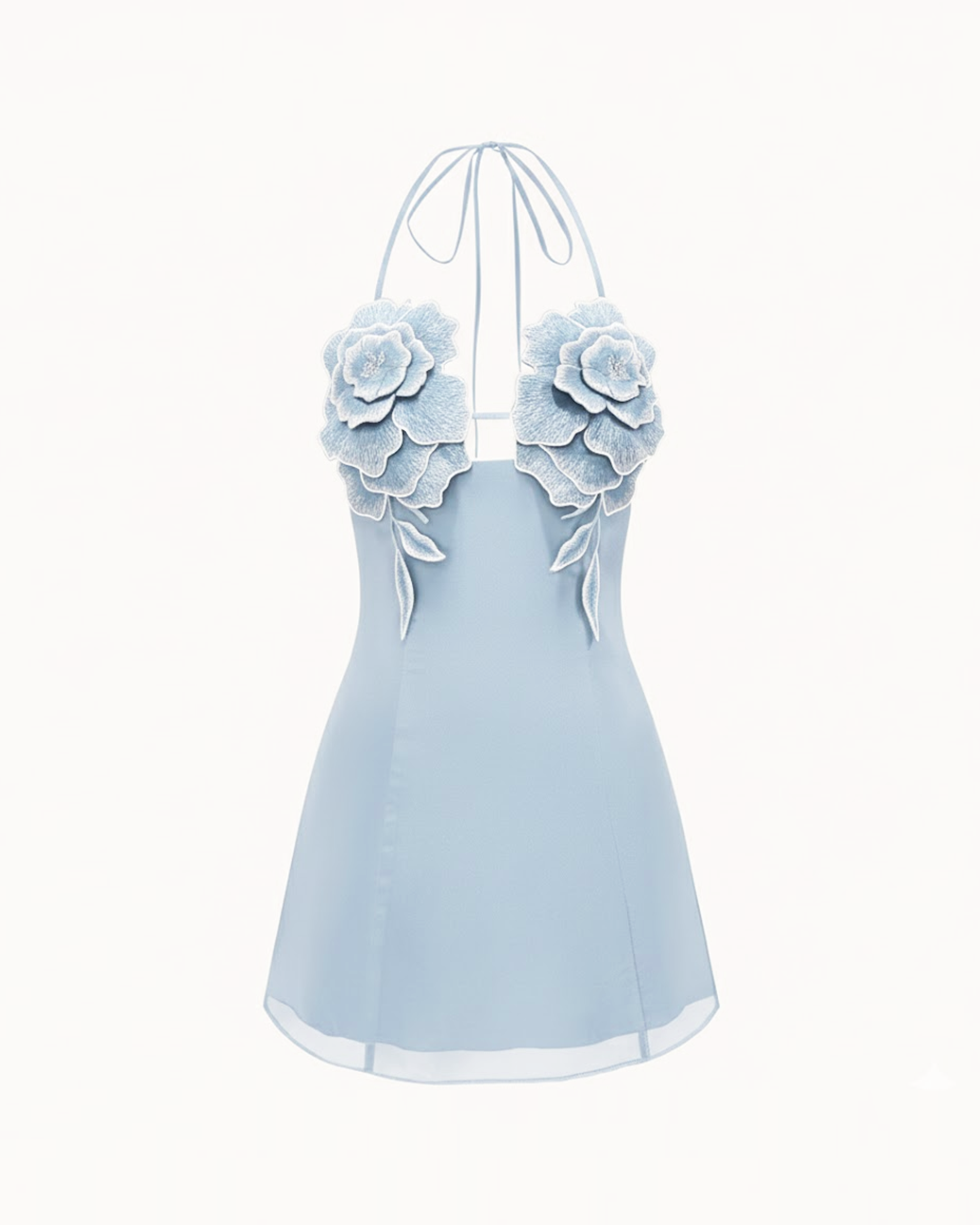 Flower Embroidered Mini Dress - Blue - JW PEI UK