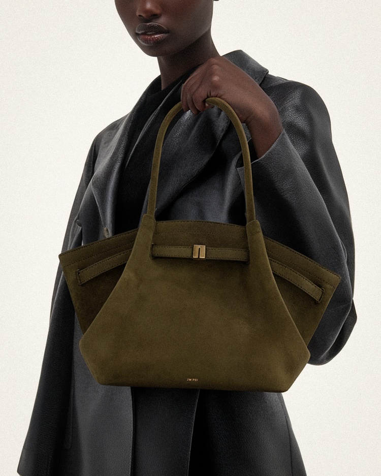 Hana Medium Faux Suede Tote Bag - Dark Olive - JW PEI UK